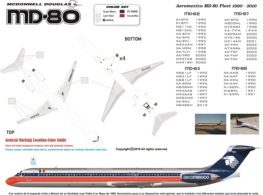 8aDecs.::.Decals Catalogue Aeromexico MD 80 Legacy 1990-2010 1/144 SCALE