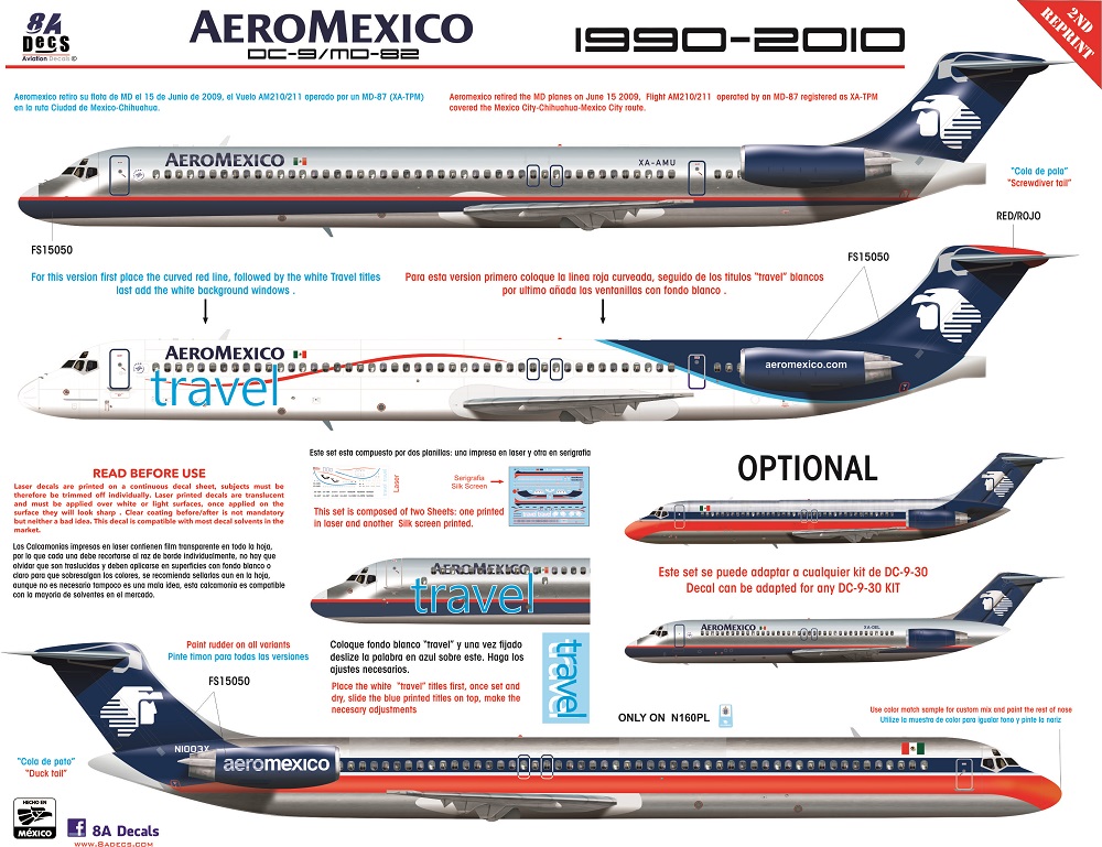 8aDecs.::.Decals Catalogue Aeromexico MD 80 Legacy 1990-2010 1/144 SCALE