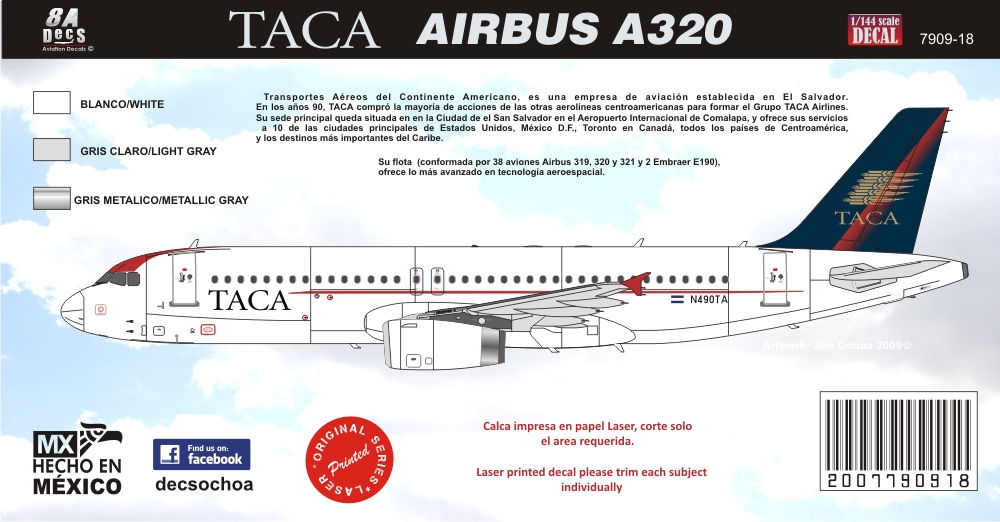 8aDecs.::.Decals Catalogue TACA A320 DECALSET