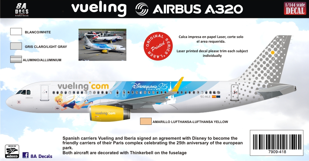 8aDecs.::.Decals Catalogue Vueling Airbus A320 Disneyland Paris Decalset