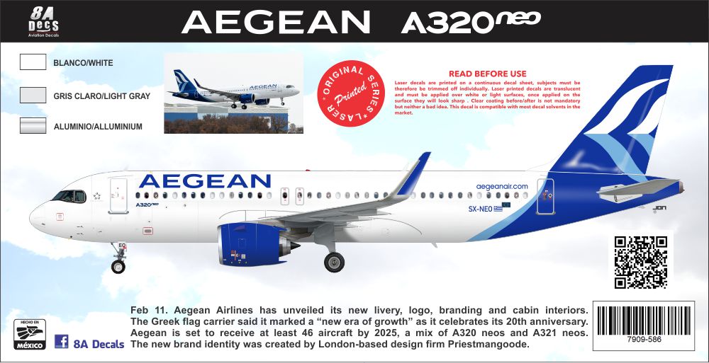 8aDecs.::.Decals Catalogue AEGEAN 2020 LIVERIE A320 NEO 1/144 DECALSET