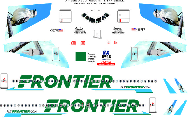 8aDecs.::.Decals Catalogue FRONTIER A320NEO AUSTIN THE MOCKINGBIRD DECAL