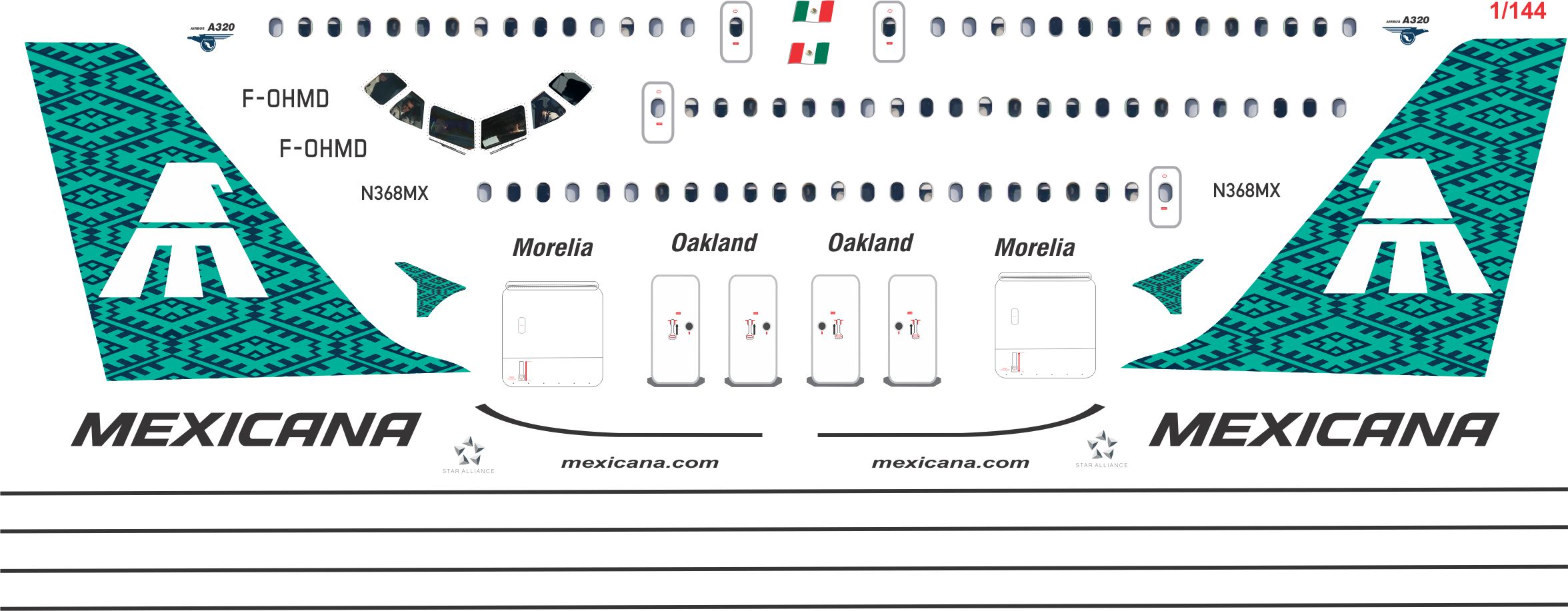 8aDecs.::.Decals Catalogue MEXICANA AIRBUS A320 GREEN TAIL DECALSET
