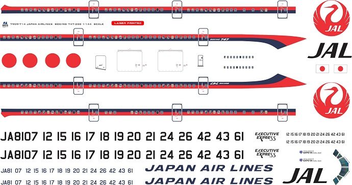 8aDecs.::.Decals Catalogue JAPAN AIRLINES BOEING 747-200 80S DECALSET