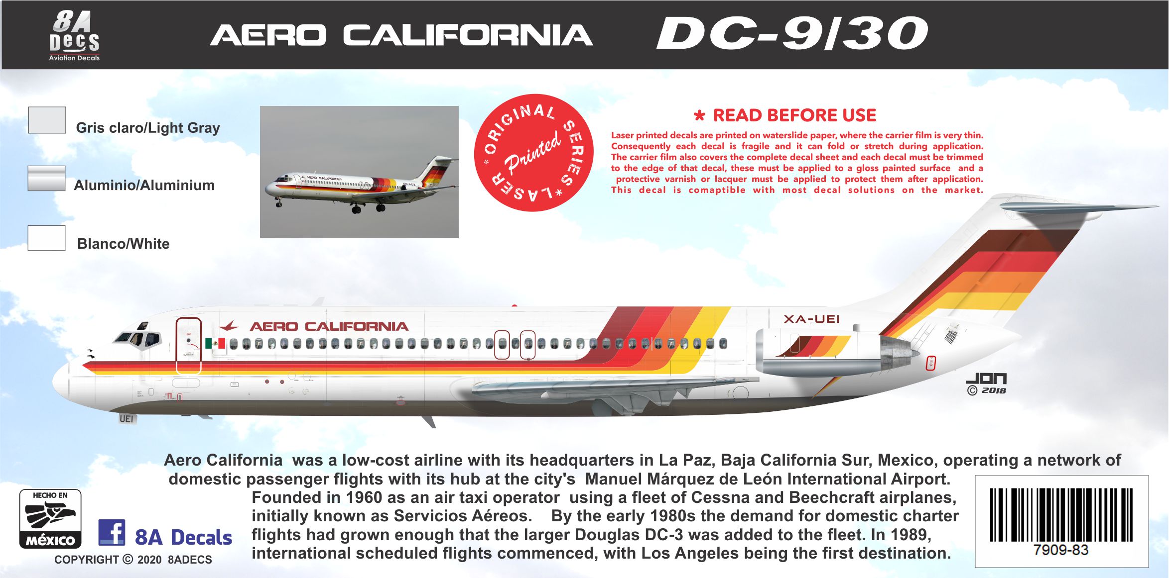 8aDecs.::.Decals Catalogue Aerocalifornia Douglas DC-9-30 Decalset