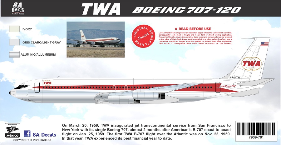 8aDecs.::.Decals Catalogue TWA BOEING 707-121 DECALSET