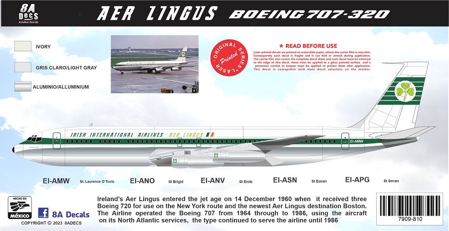 8aDecs.::.Decals Catalogue AER LINGUS BOEING 707-300 1967 DECALSET